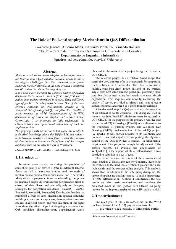 (PDF) The role of packet-dropping mechanisms in QoS differentiation