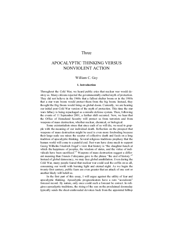 (PDF) Apocalyptic Thinking versus Nonviolent Action