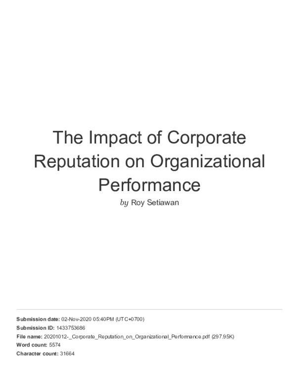 (PDF) The Impact of Corporate Reputation on Organizational Performance