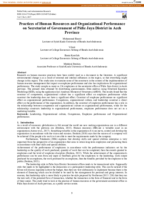 (PDF) Practices of Human Resources and Organizational Performance on Secretariat of Government ...