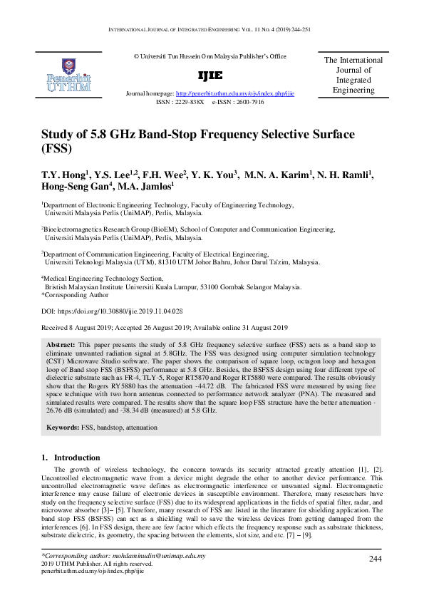 (PDF) Study of 5.8 GHz Band-Stop Frequency Selective Surface (FSS)