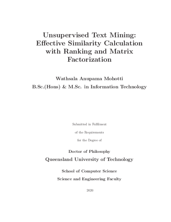 (PDF) Unsupervised text mining: Effective similarity calculation with ranking and matrix ...