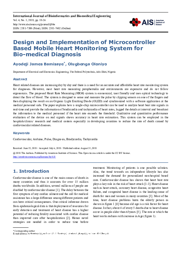 Pdf Design And Implementation Of Microcontroller Based Mobile Heart Monitoring System For Bio 