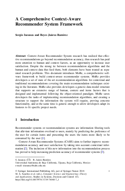 Pdf A Comprehensive Context Aware Recommender System Framework