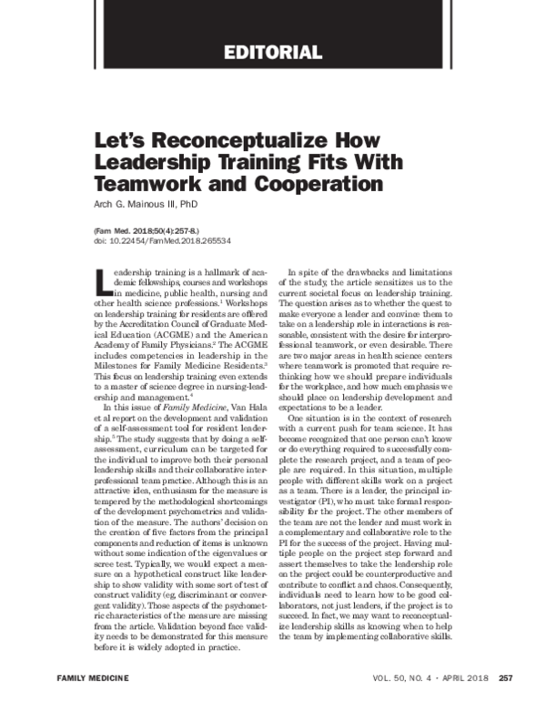 (PDF) Let’s Reconceptualize How Leadership Training Fits With Teamwork ...