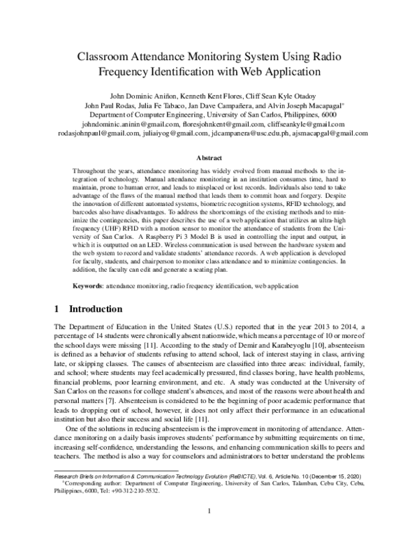 (PDF) Classroom Attendance Monitoring System Using Radio Frequency Identification with Web ...