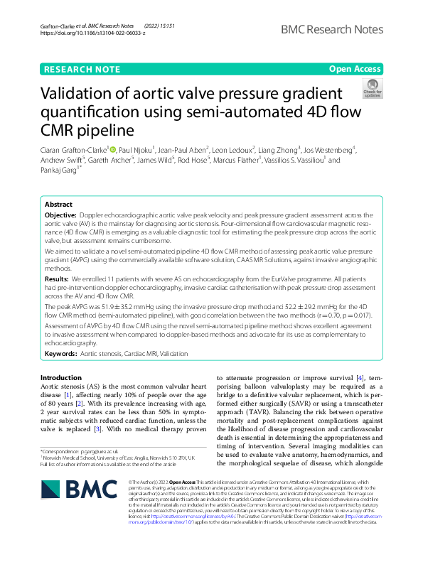 (PDF) Validation of aortic valve pressure gradient quantification using ...