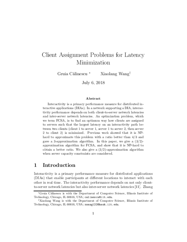 Pdf Client Assignment Problems For Latency Minimization Xiaolang Wang