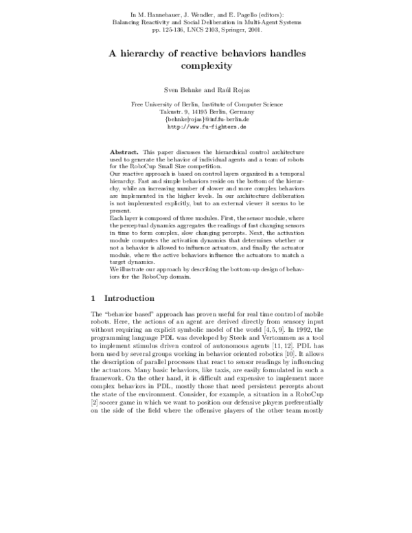 (PDF) A Hierarchy of Reactive Behaviors Handles Complexity