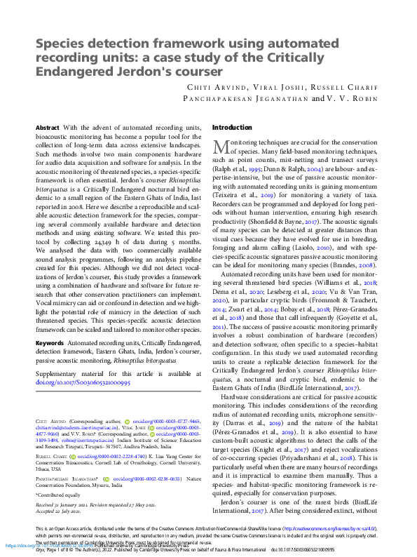 Pdf Species Detection Framework Using Automated Recording Units A