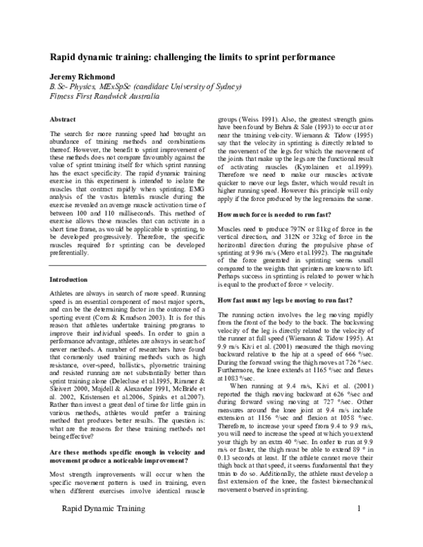 (PDF) Rapid dynamic training: challenging the limits to sprint performance