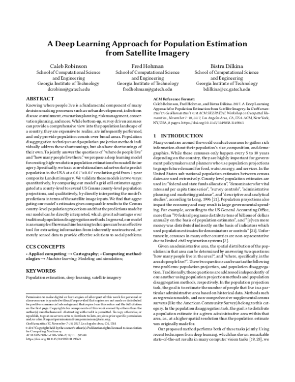 Pdf A Deep Learning Approach For Population Estimation From Satellite Imagery