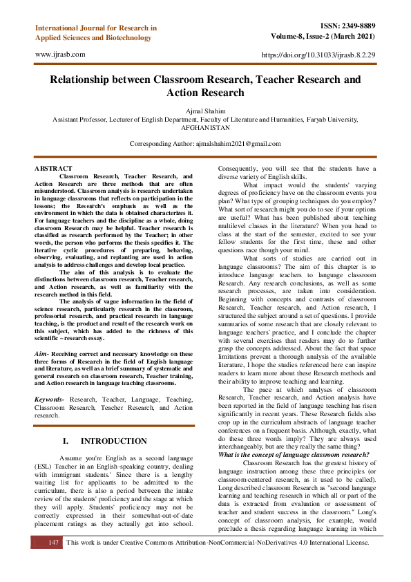 (PDF) Relationship between Classroom Research, Teacher Research and ...