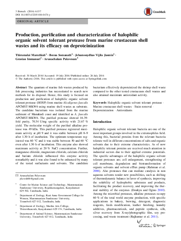 (PDF) Production, purification and characterization of halophilic organic solvent tolerant ...