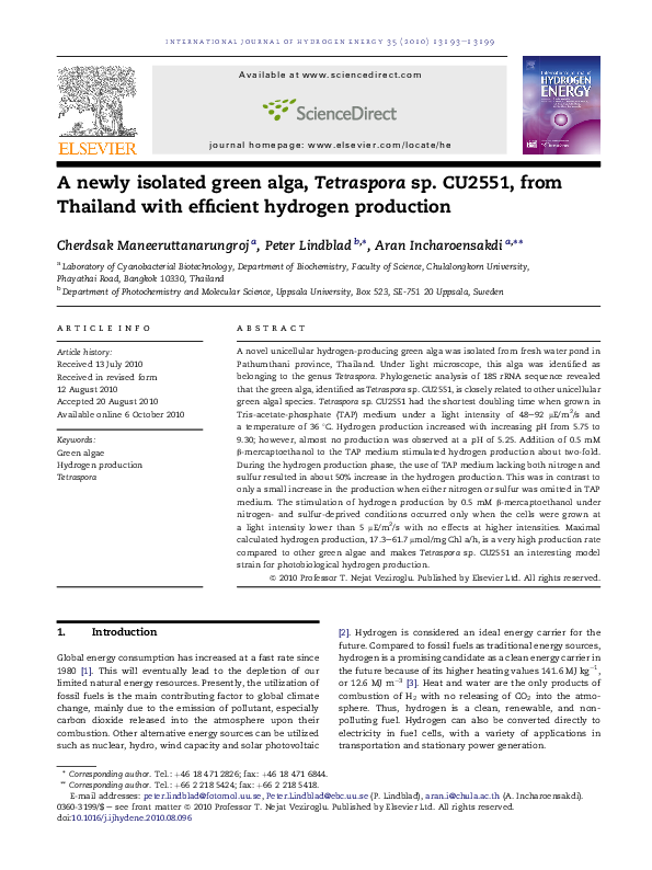 (PDF) A newly isolated green alga, Tetraspora sp. CU2551, from Thailand ...