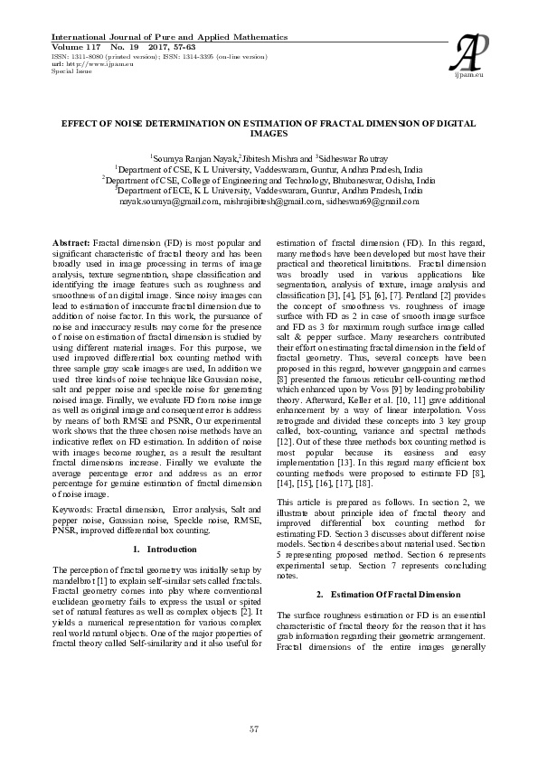 (PDF) Impact of Noise on Fractal Dimension Estimation