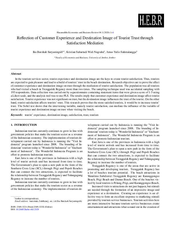 (PDF) Reflection of Customer Experience and Destination Image of ...