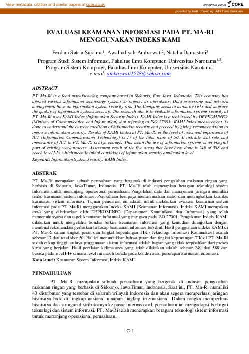 (PDF) Evaluasi Keamanan Informasi Pada Pt. Ma-Ri Menggunakan Indeks Kami