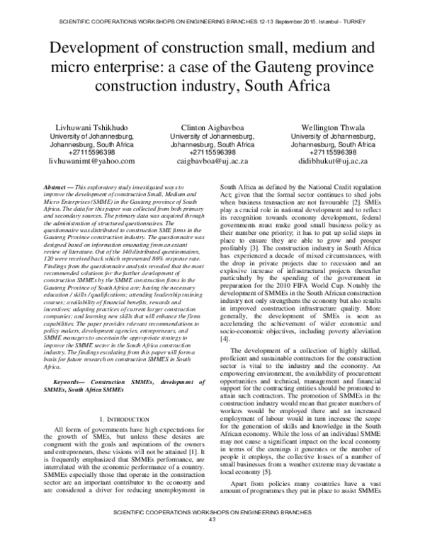 (PDF) Development of construction small, medium and micro enterprise ...