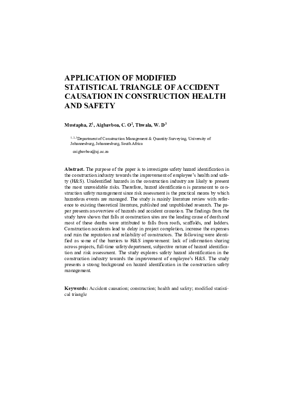 (PDF) Application of Modified Statistical Triangle of Accident ...