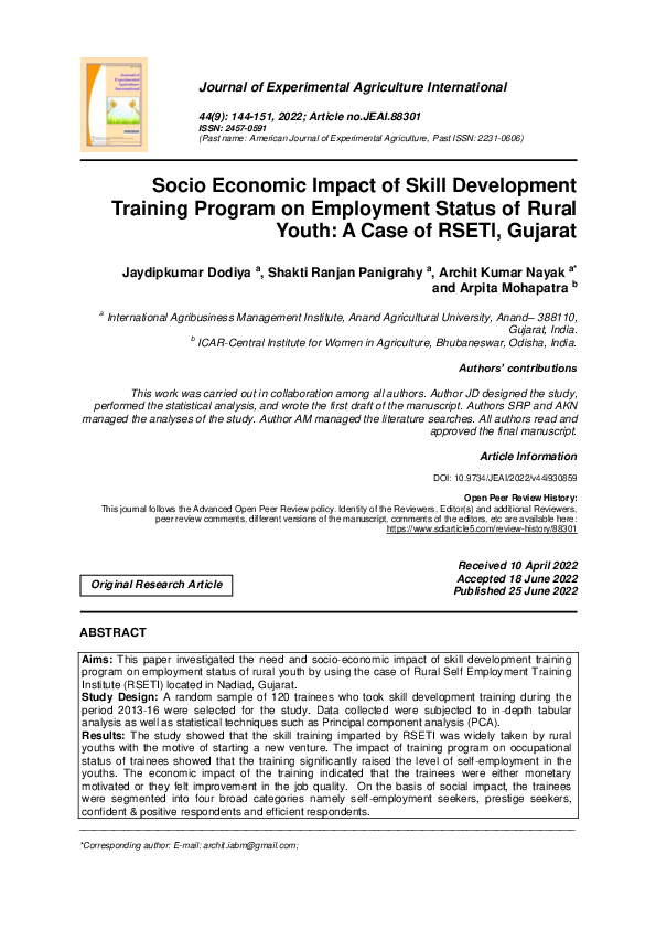 (PDF) Socio Economic Impact of Skill Development Training Program on ...