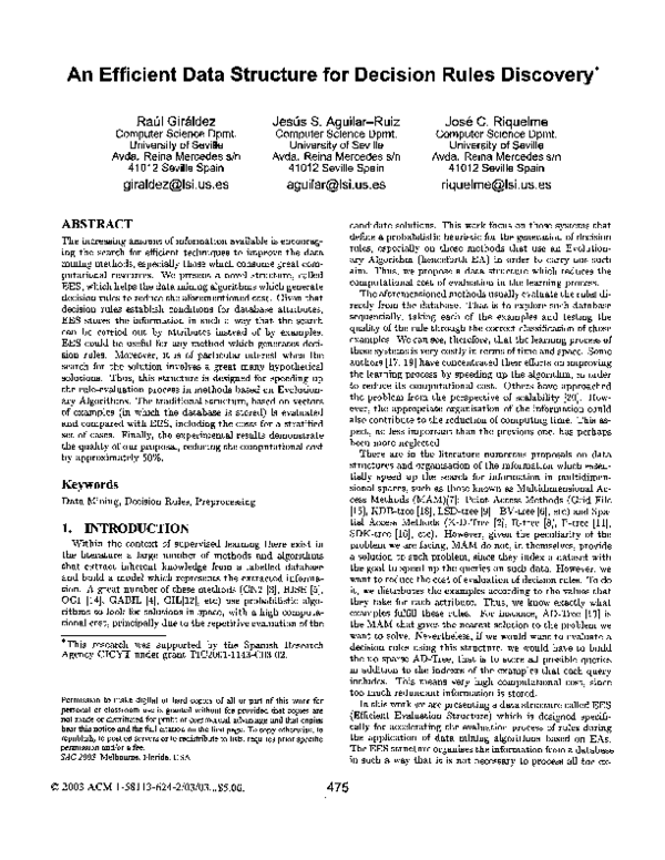 (PDF) An efficient data structure for decision rules discovery | Raul Mendez - Academia.edu