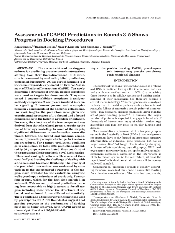 (PDF) Assessment of CAPRI predictions in rounds 3-5 shows progress in ...