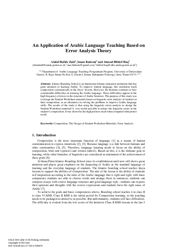 (PDF) An Application of Arabic Language Teaching Based on Error ...