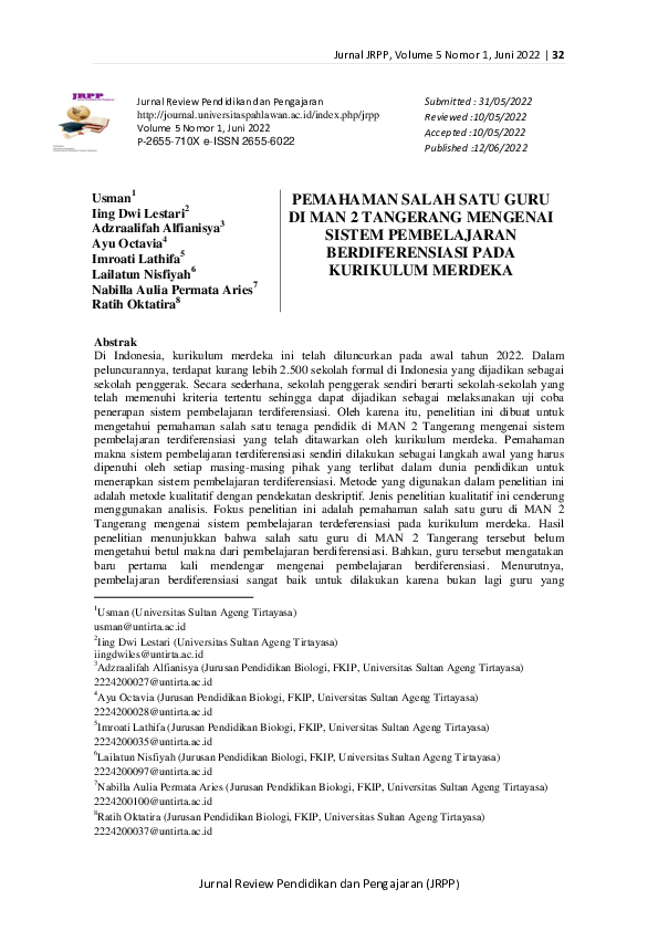 (PDF) Pemahaman Salah Satu Guru DI Man 2 Tangerang Mengenai Sistem ...