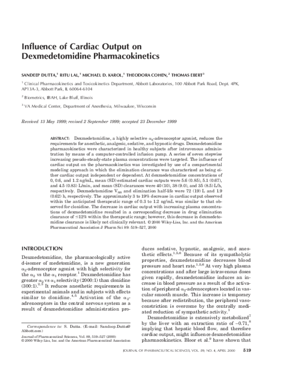 (PDF) Influence of Cardiac Output on Dexmedetomidine Pharmacokinetics