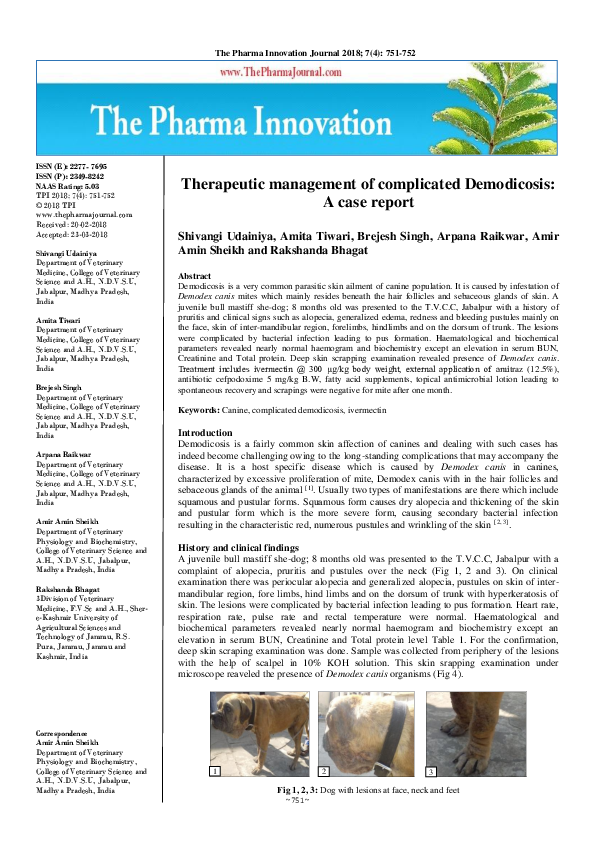 (PDF) Therapeutic management of complicated Demodicosis: A case report