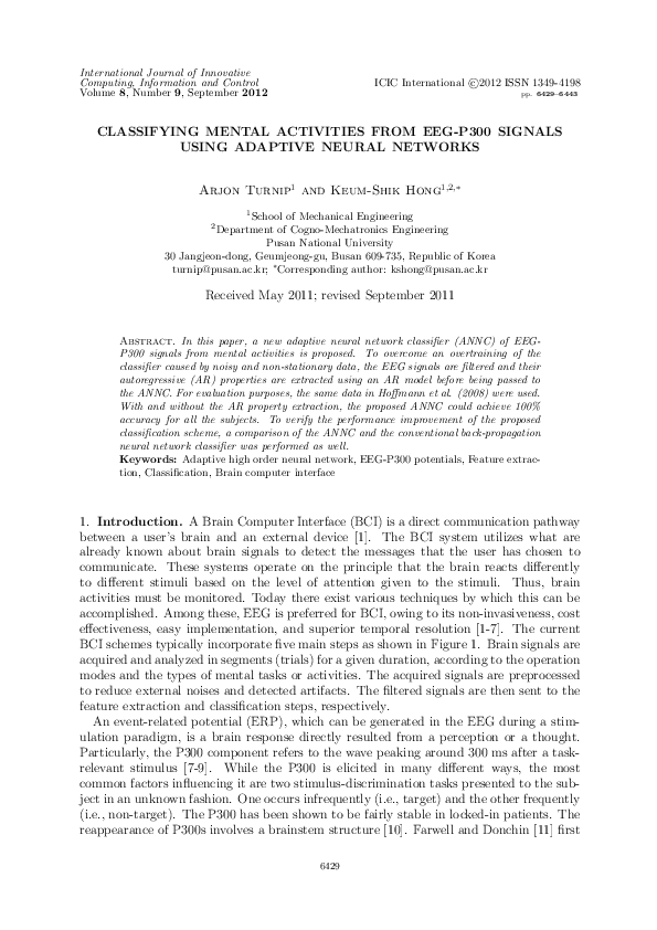 (PDF) Classifying mental activities from EEG-P300 signals using adaptive neural network