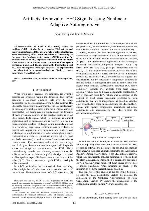 (PDF) Artifacts Removal of EEG Signals Using Nonlinear Adaptive Autoregressive