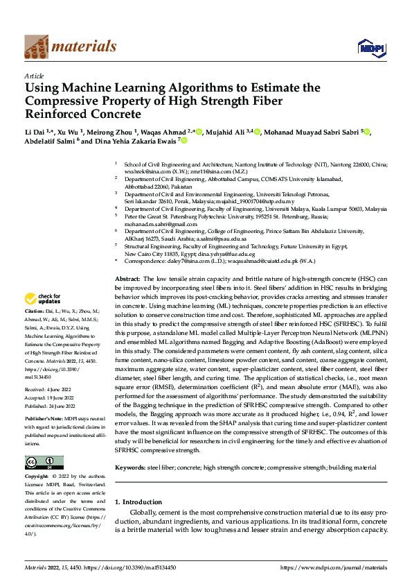 (PDF) Using Machine Learning Algorithms to Estimate the Compressive Property of High Strength ...
