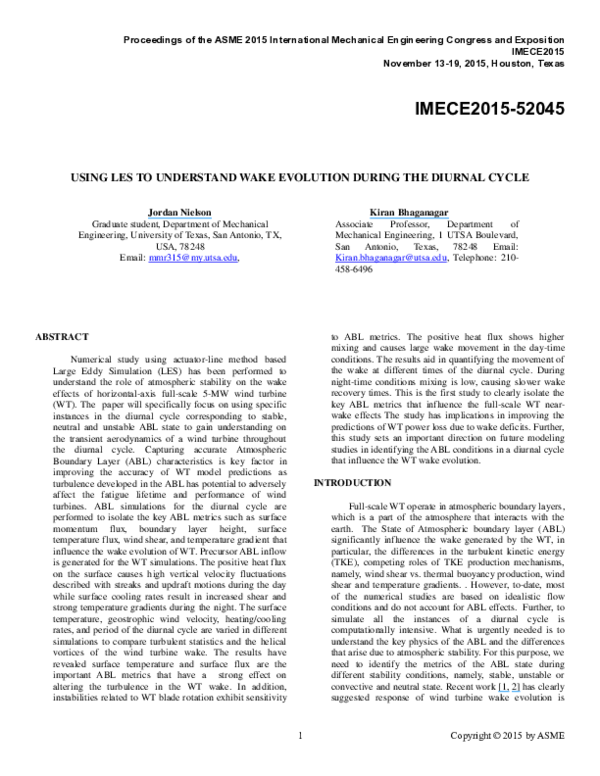 (PDF) Using LES to Understand Wake Evolution During the Diurnal Cycle
