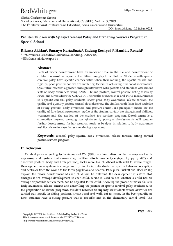(PDF) Profile Children with Spastic Cerebral Palsy and Preparing ...