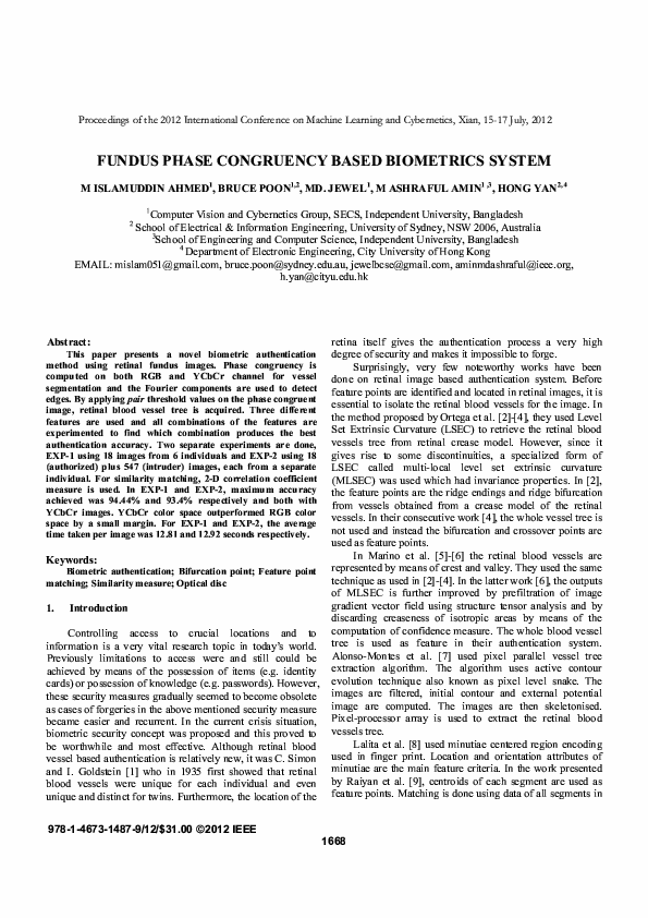 (PDF) Fundus phase congruency based biometrics system