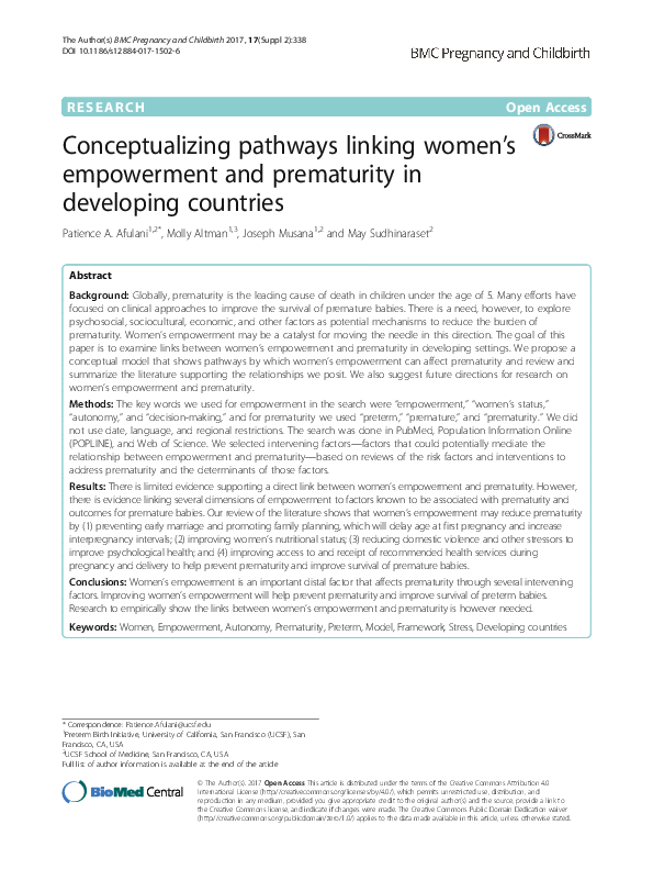 (PDF) Conceptualizing pathways linking women's empowerment and ...