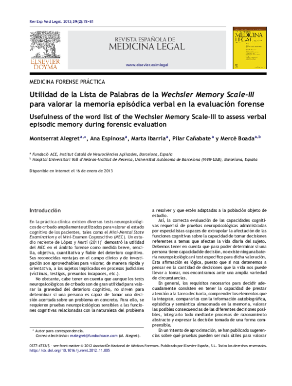 (PDF) Utilidad de la Lista de Palabras de la Wechsler Memory Scale-III ...