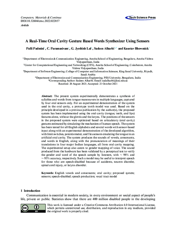 Pdf A Real Time Oral Cavity Gesture Based Words Synthesizer Using Sensors