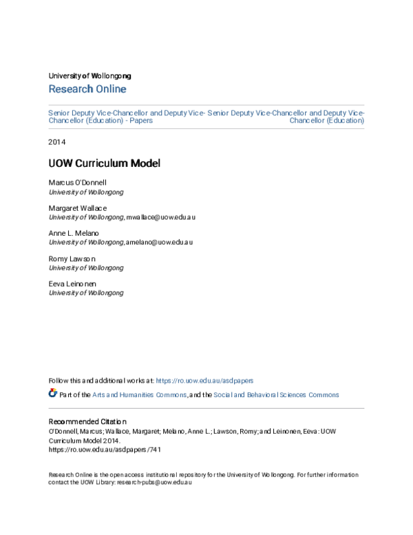 (PDF) UOW Curriculum Model