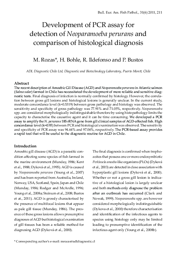 (PDF) Development of PCR assay for detection of Neoparamoeba perurans ...