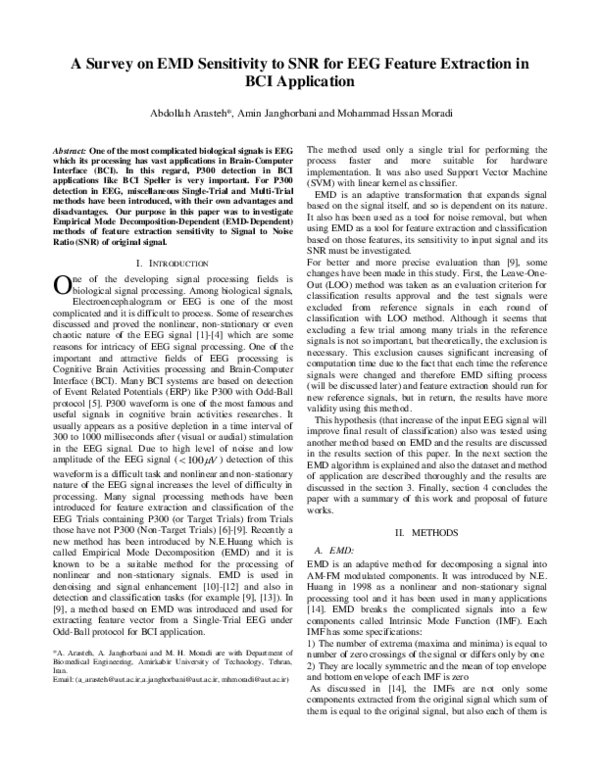 (PDF) A survey on EMD sensitivity to SNR for EEG feature extraction in ...