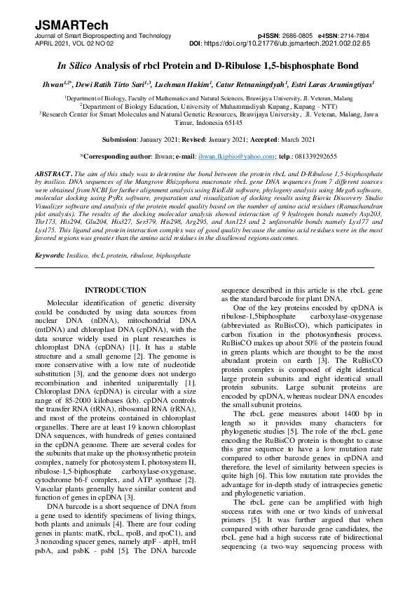 (PDF) In Silico Analysis of rbcl Protein and D-Ribulose 1,5 ...