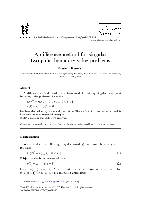 (PDF) A difference method for singular two-point boundary value problems
