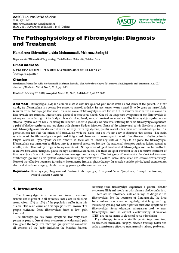 (PDF) The Pathophysiology of Fibromyalgia: Diagnosis and Treatment