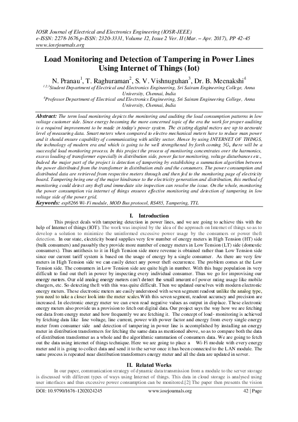(PDF) Load Monitoring and Detection of Tampering in Power Lines Using Internet of Things (Iot)