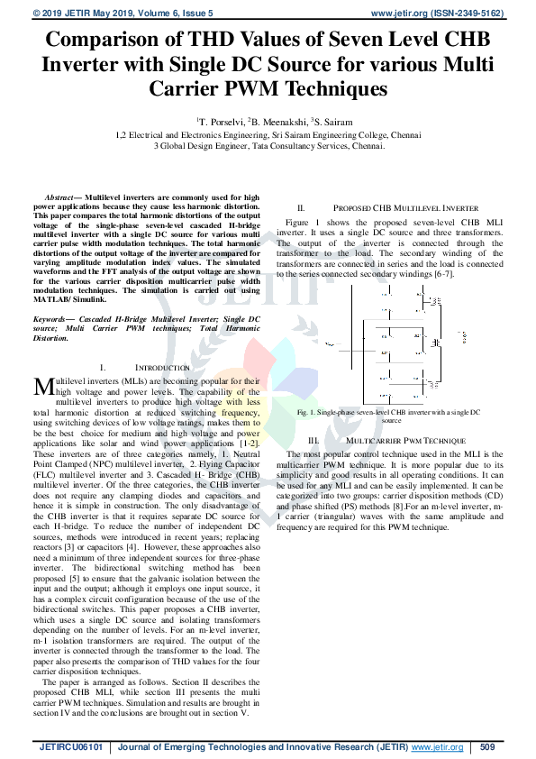 (PDF) Comparison of THD Values of Seven Level CHB Inverter with Single DC Source for various ...