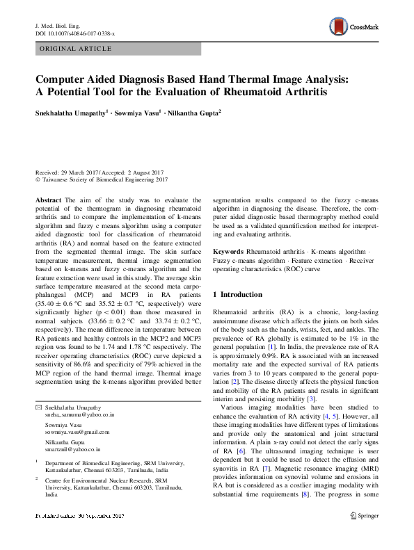 (PDF) Computer Aided Diagnosis Based Hand Thermal Image Analysis: A ...