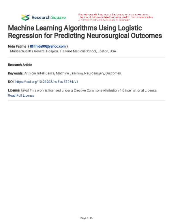 Pdf Machine Learning Algorithms Using Logistic Regression For